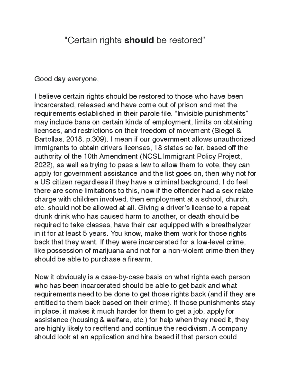 5-1 Discussion: The Case for Restoring Rights Post-Incarceration - Studocu