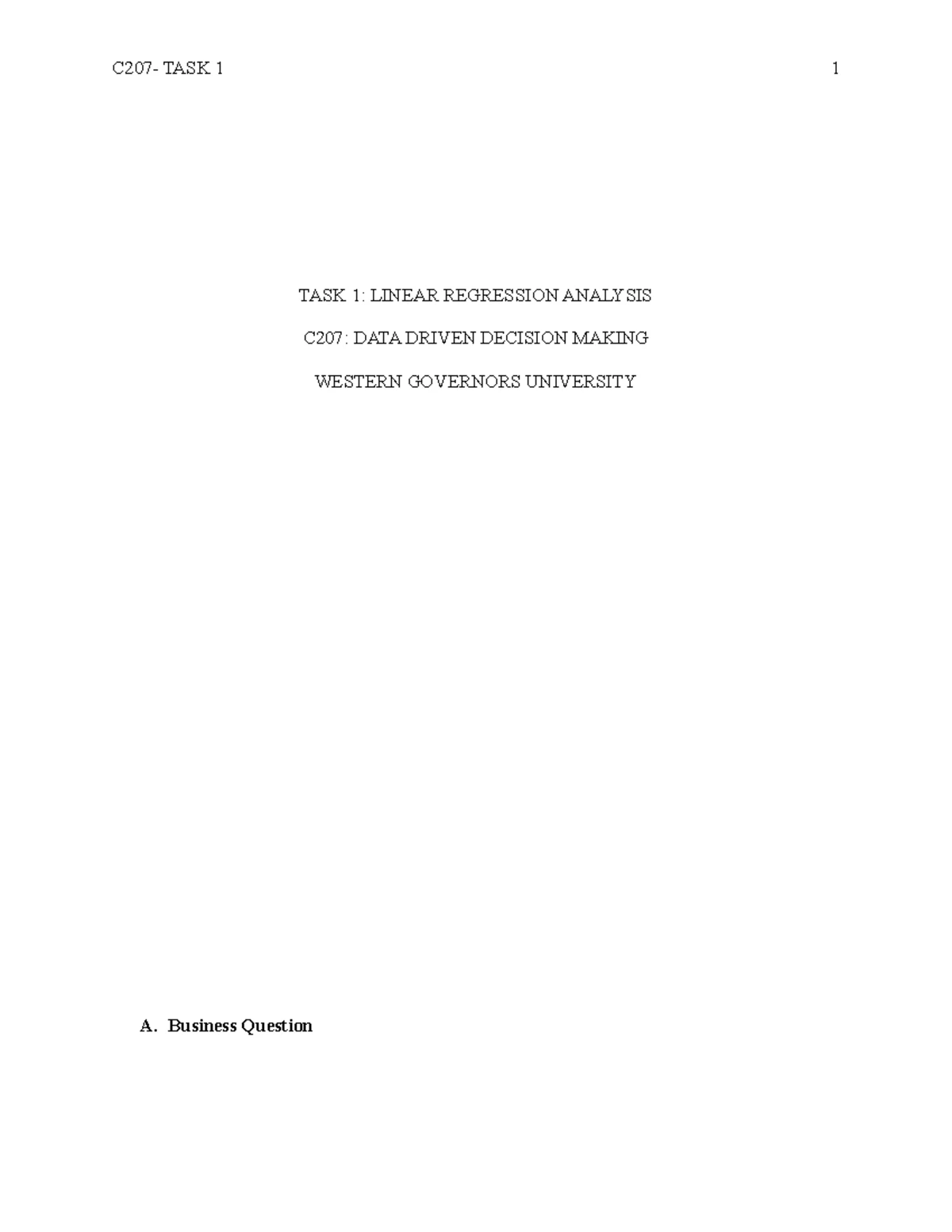 Task 1 Linear Regression Passed C207 Task 1 Linear Regression
