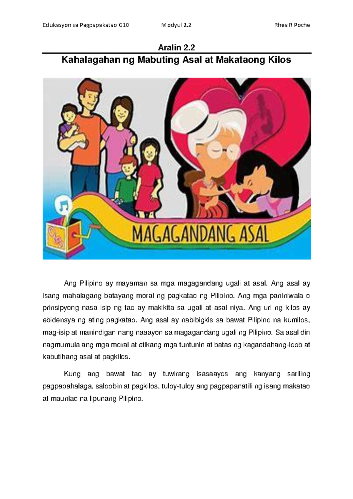 Kahalagahan ng Mabuting Asal sa ESP G10 M2: Module 2.2 - Studocu