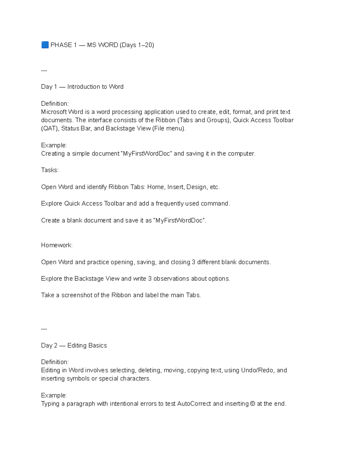 MS Office Course 1: Introduction to MS Word and Excel Basics - Studocu