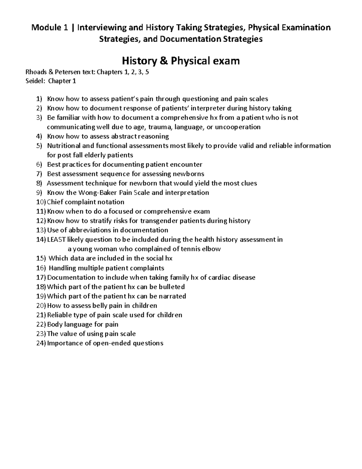 Module 1: Interviewing, History Taking, and Physical Exam Strategies ...