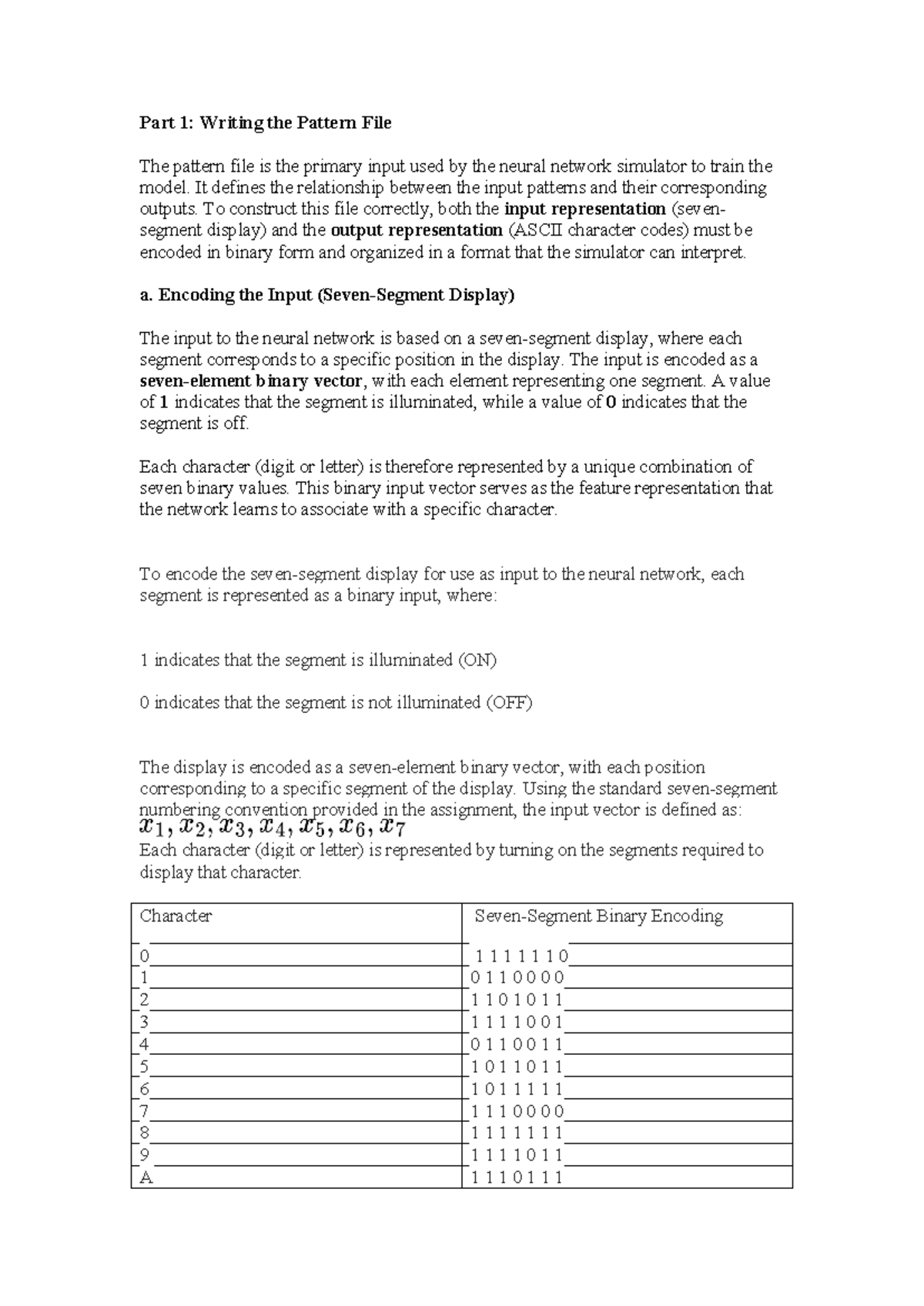 Part 1: Encoding Input Patterns for Neural Network Training (CS101 ...