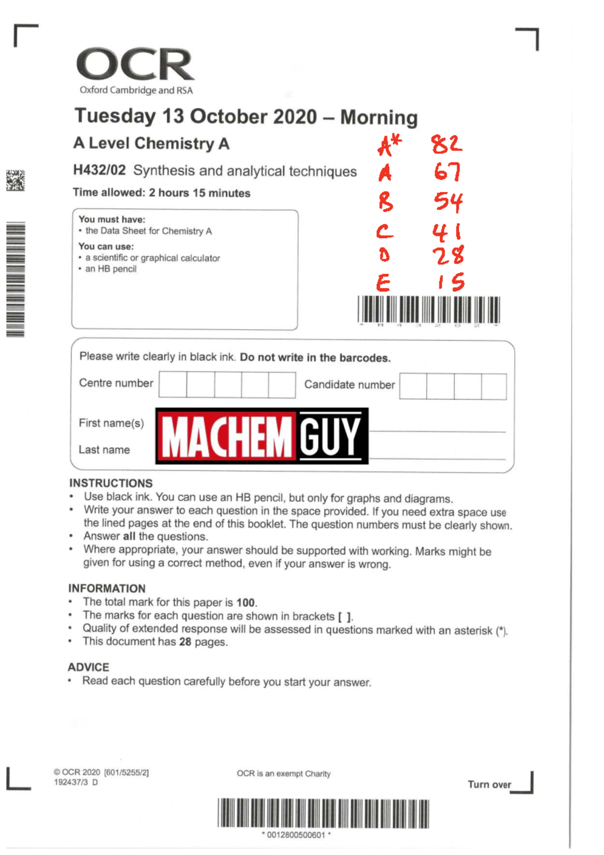 A Level Chemistry A 2020 Paper 2 Exam Answers - MACHEM GUY - Studocu