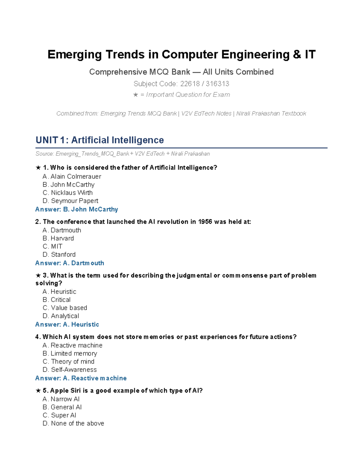 Emerging Trends in Computer Engineering IT MCQ Bank (22618) for Exam ...
