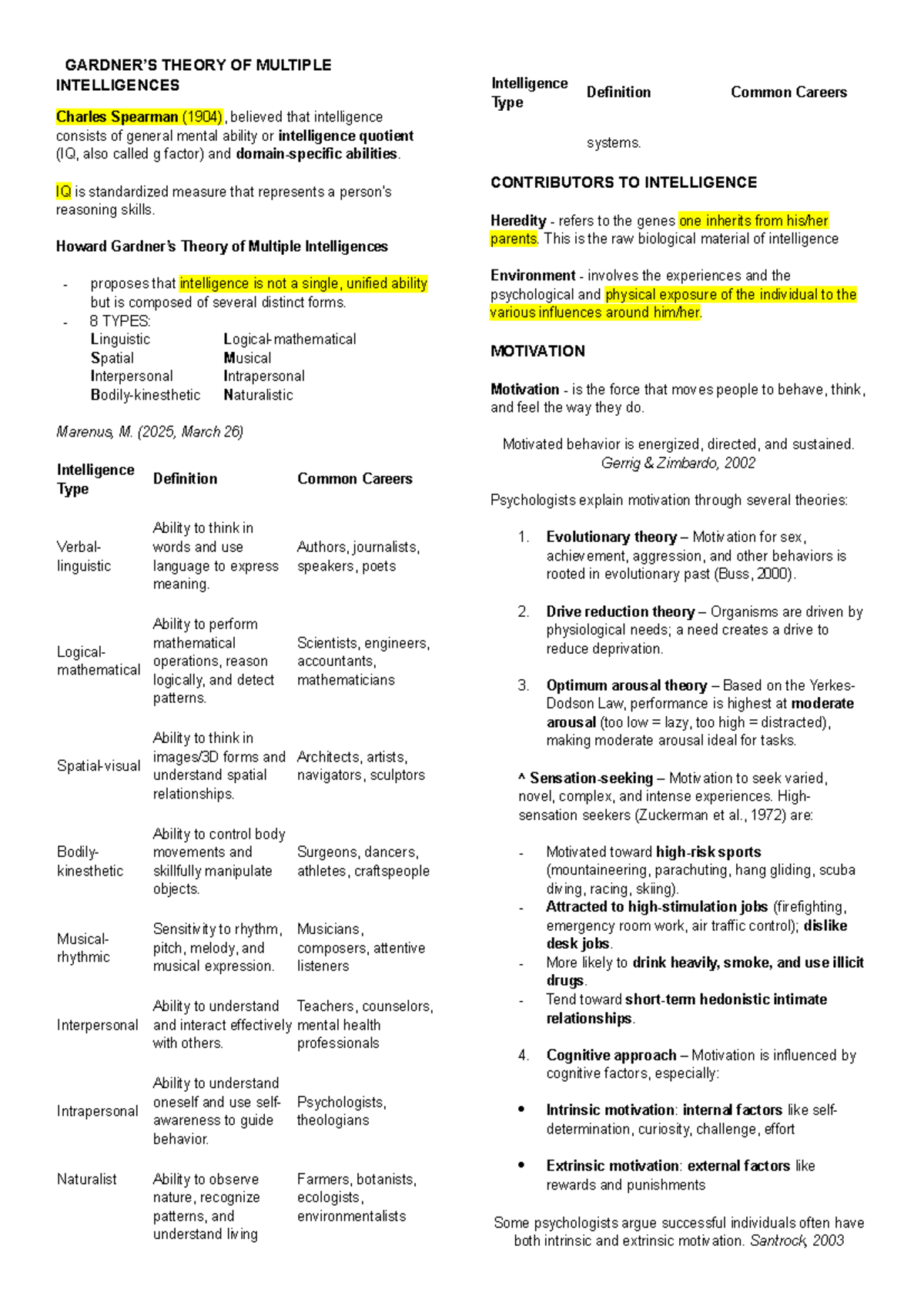 Gardner's Theory of Multiple Intelligences: An Overview - Studocu