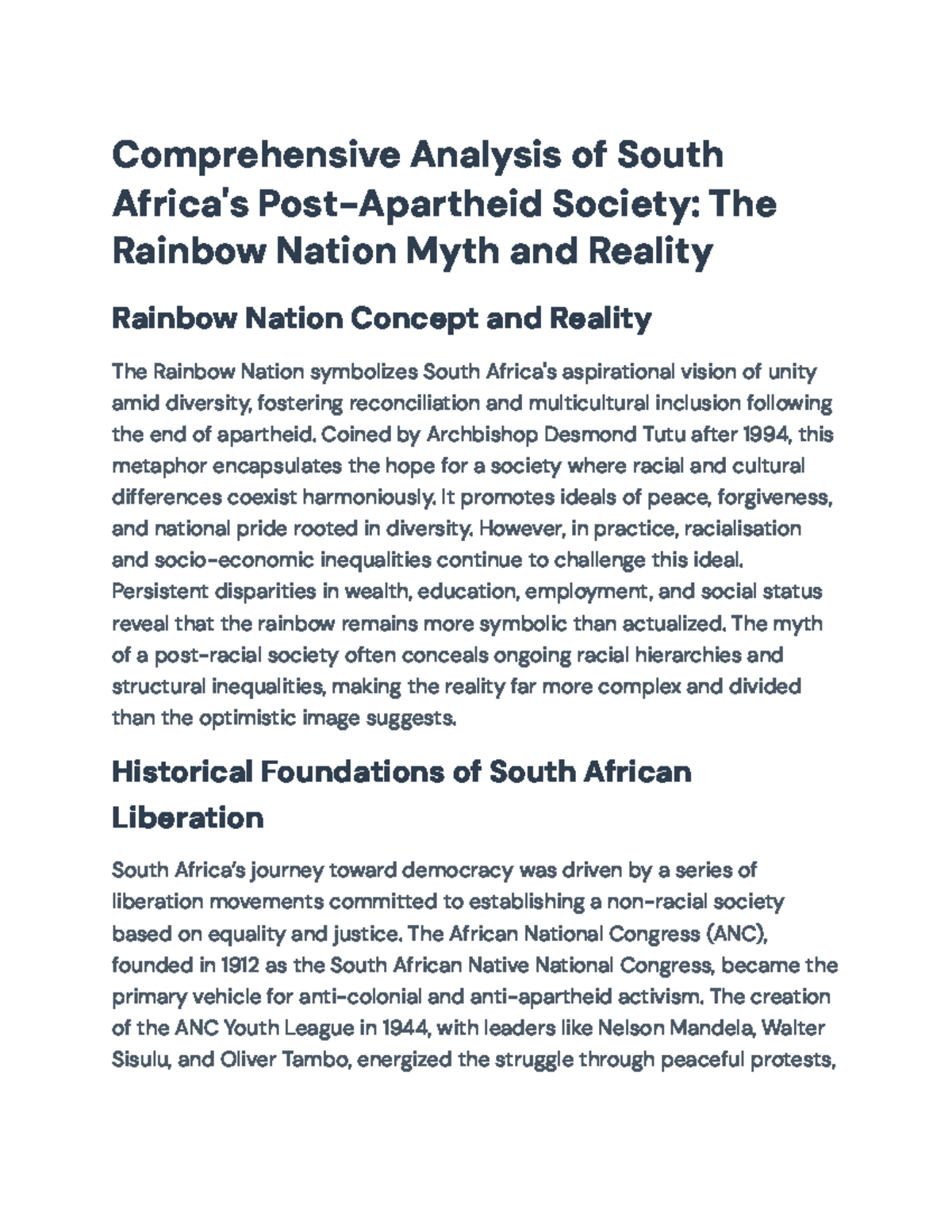 Comprehensive Analysis of South Africa's Post-Apartheid Reality and ...