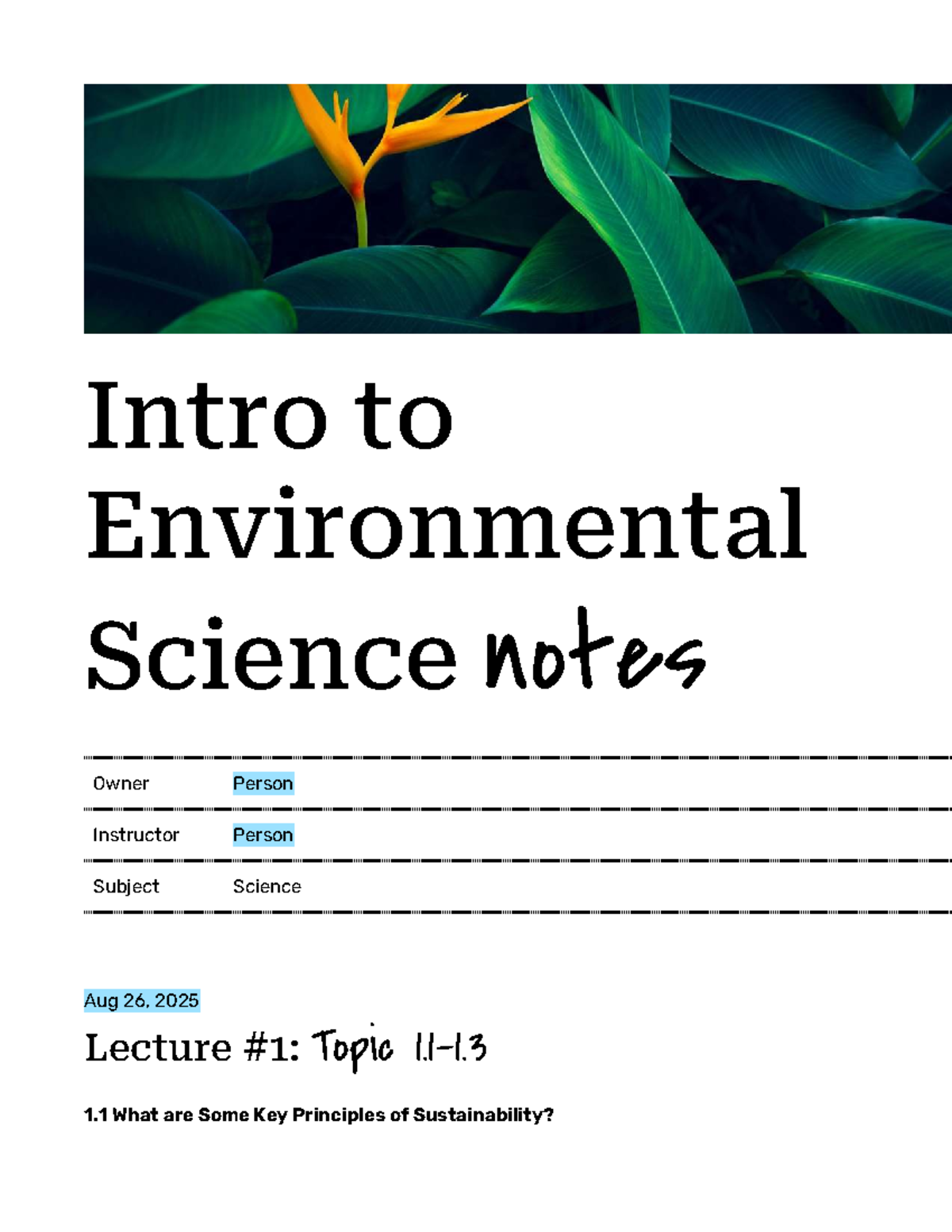 Environmental Science Lecture Notes: Key Concepts & Ecosystem Dynamics ...