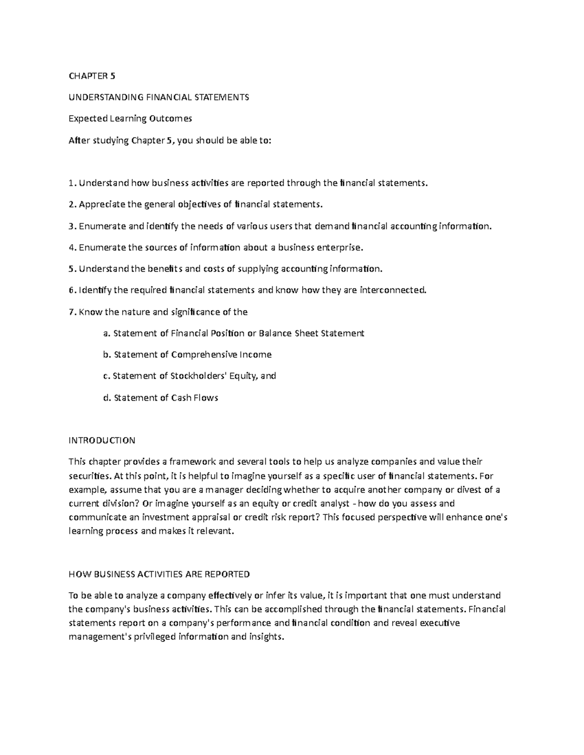 Chapter 5: Financial Statements in Management Science (FIN 101) - Studocu