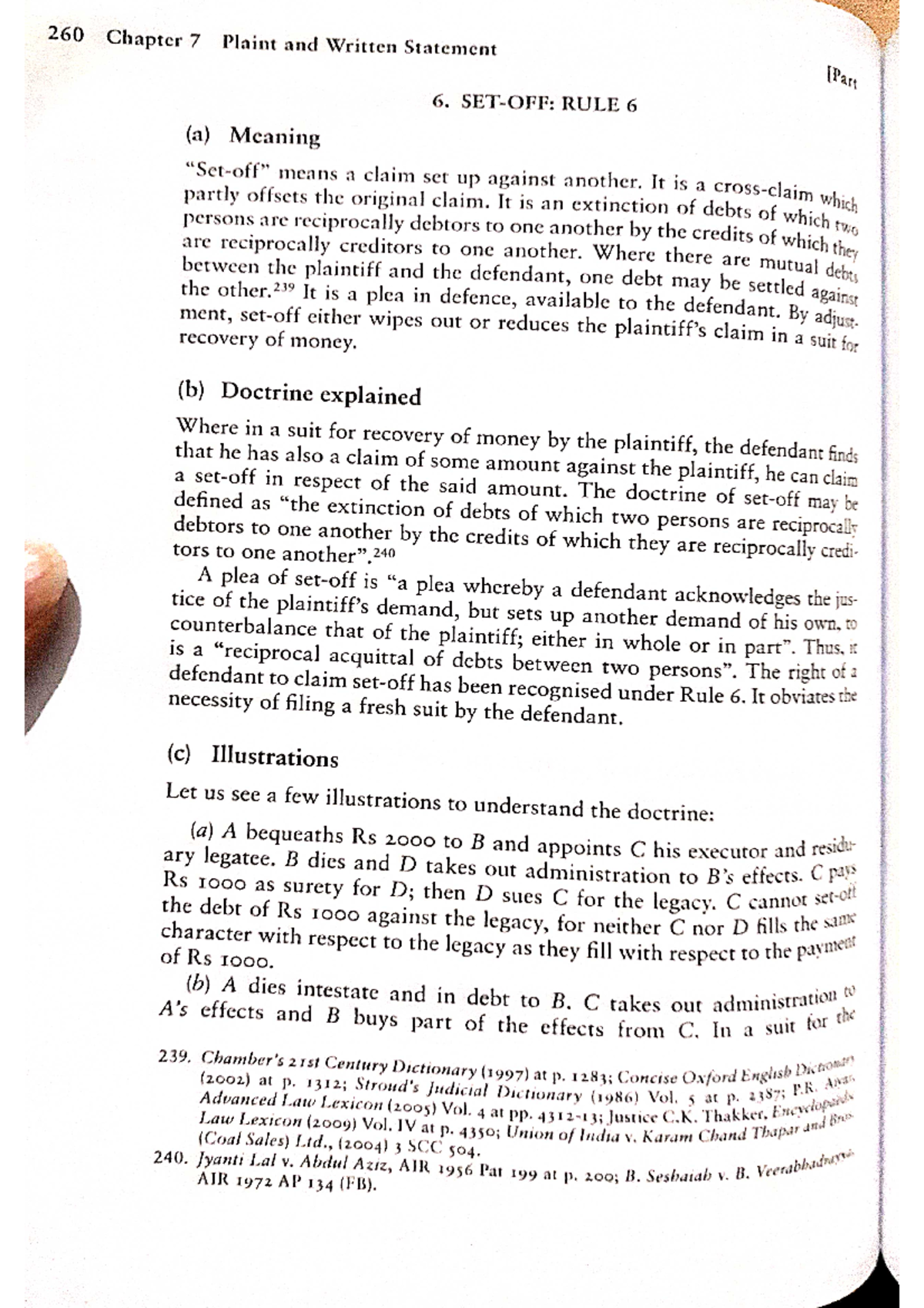 Set off - CK TAKWANI NOTES - 260 Chapter 7 Plaint and Written Statement ...