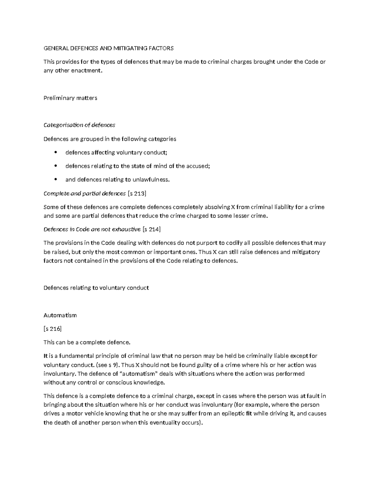 General Defenses & Mitigating Factors in Criminal Law (Course Code ...