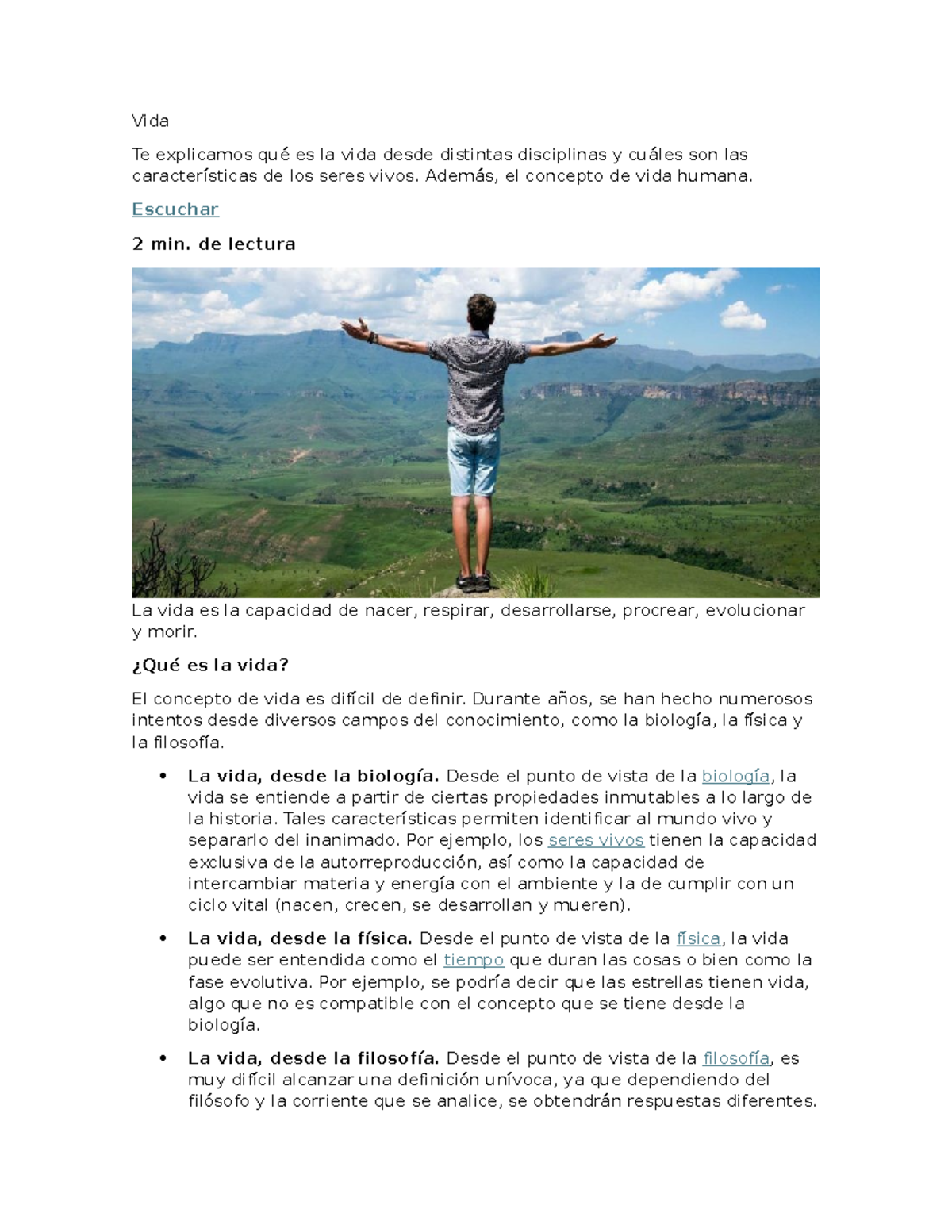 Vida: Apuntes sobre la Definición y Características de la Vida - Studocu