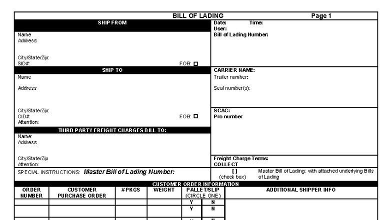 Blank-bol-8804 - 111111 - BILL OF LADING Page 1 SHIP FROM Date: Time ...
