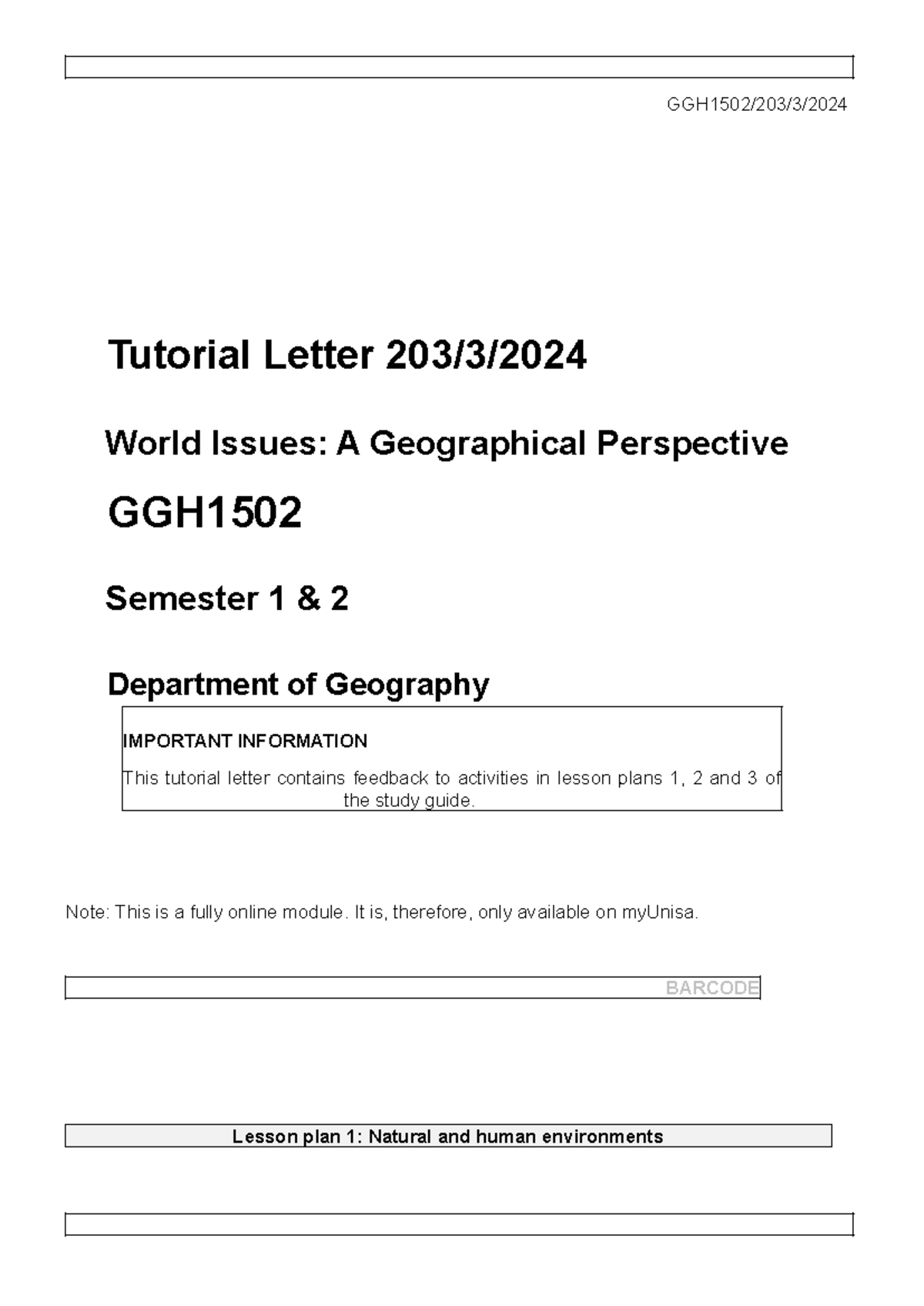 GGH1502 TL 203/3/2024 - Feedback on Learning Units 1, 2, and 3 ...