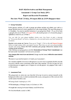 Assessment 1 - BAFI 1026 Derivatives and Risk Management - BAFI 1026 ...