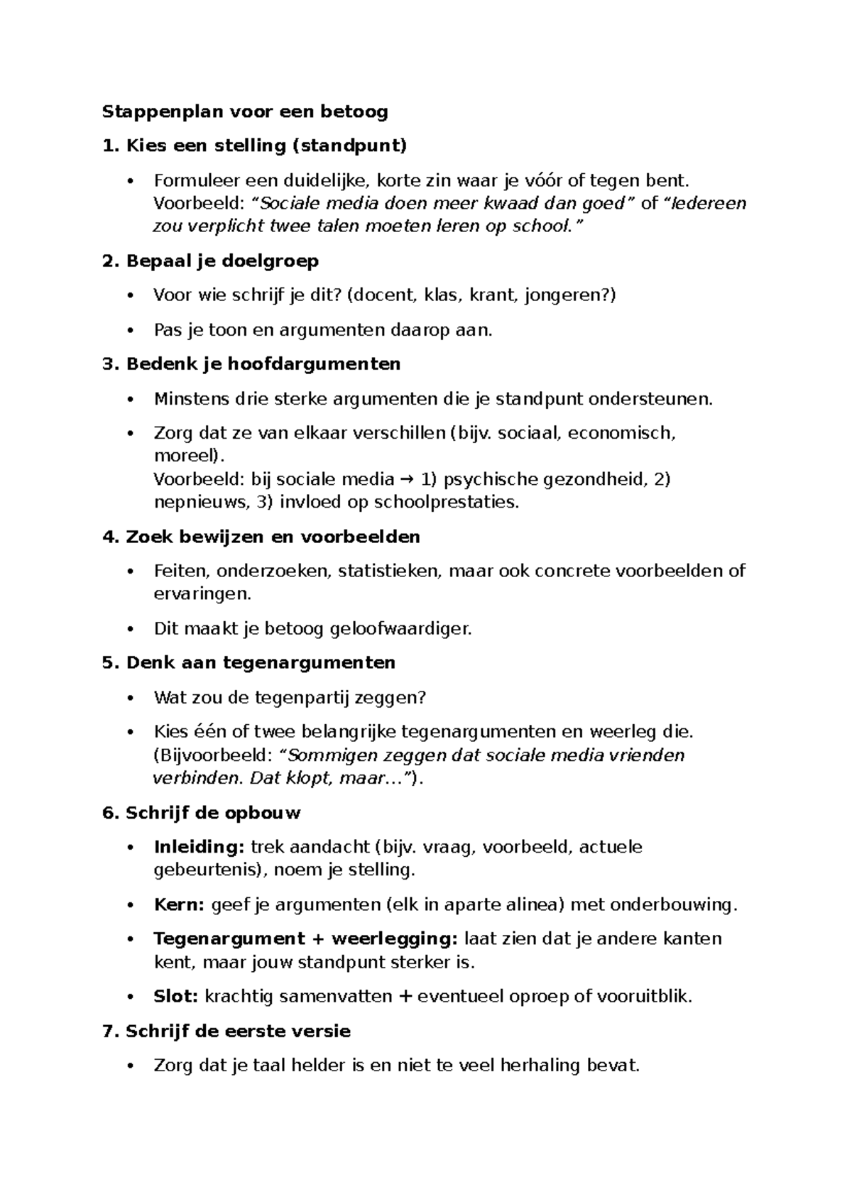 Stappenplan voor een Betoog: Structuur en Argumentatie - Studeersnel
