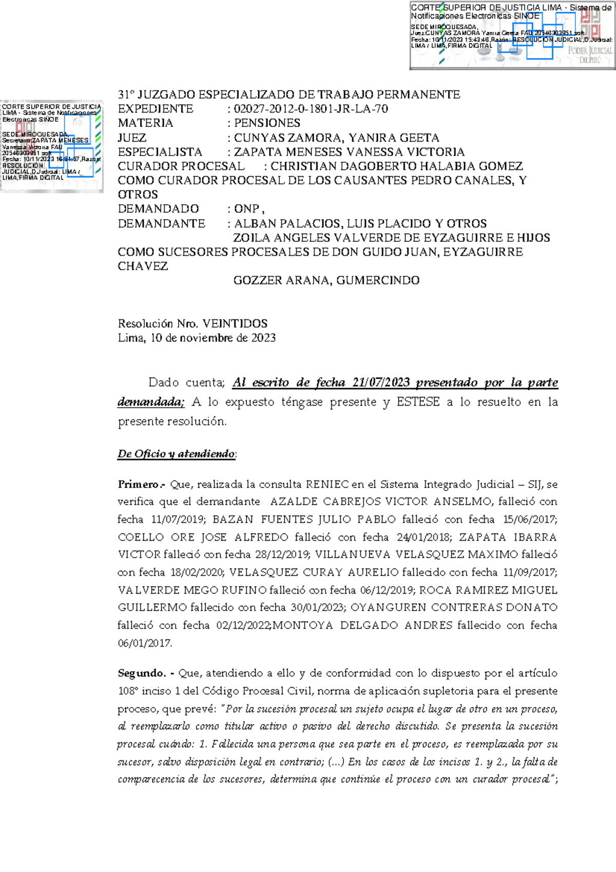 Resolución Judicial Nro. 22 - Expediente de Pensiones FAU 20546303951 ...