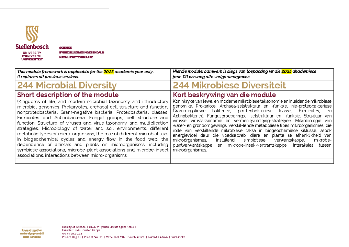 Microbio 244 - 2025 Module Framework Overview - Studocu