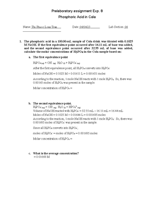 Phosphoric acid in cola lab report - Phosphoric Acid in Cola FIRST ...