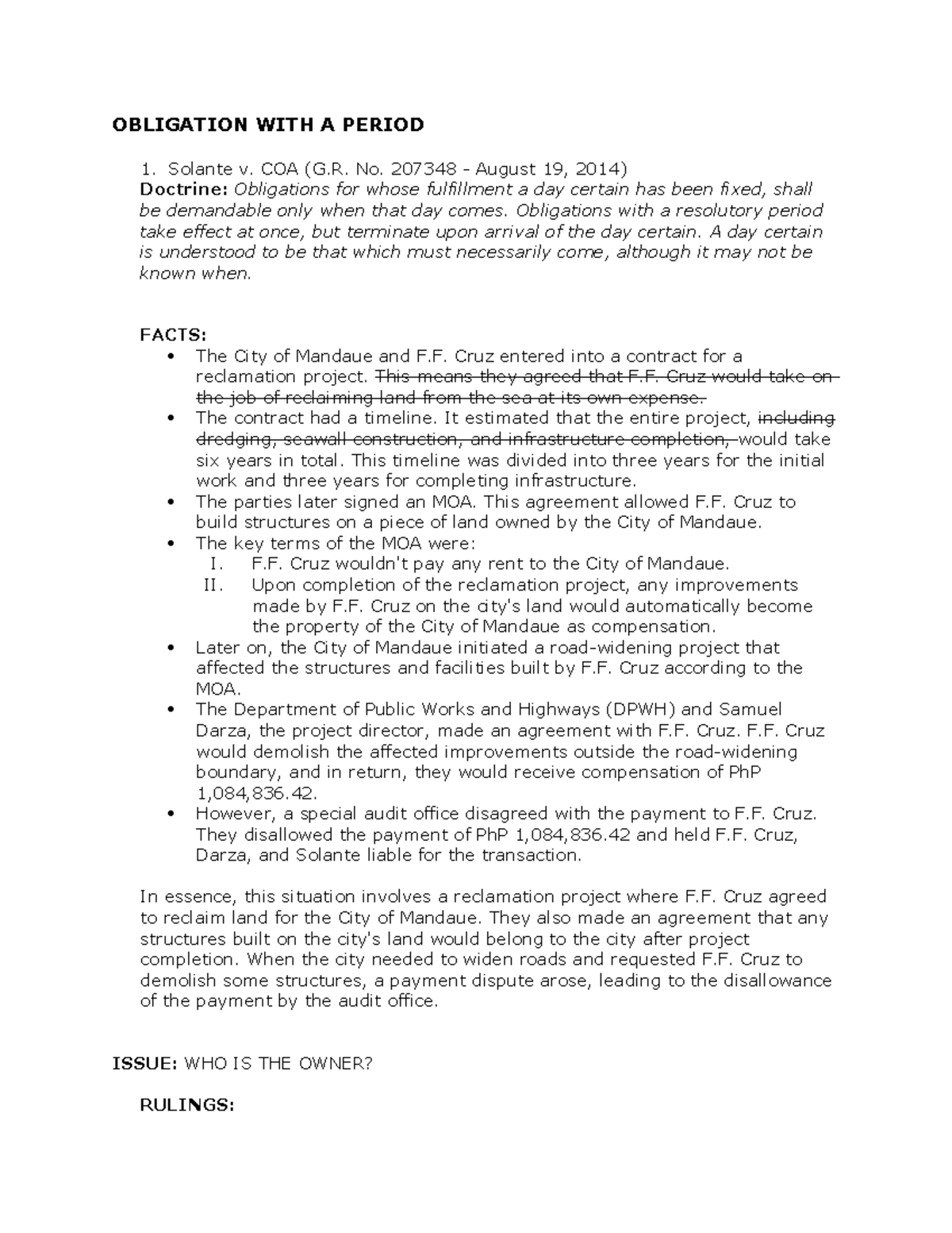 Case Digest: Obligations with a Period - Key Rulings and Doctrines ...