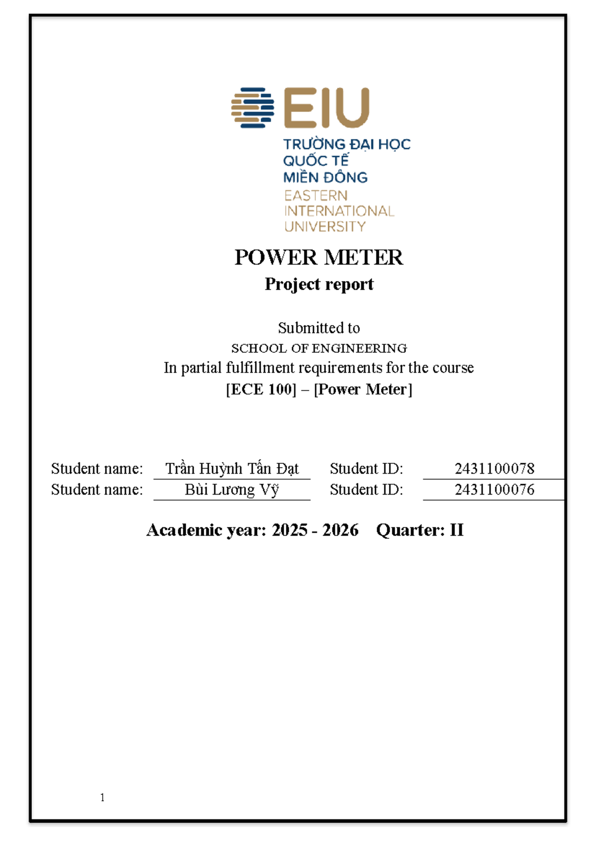 POWER METER Project Report for ECE100: Design & Implementation - Studocu