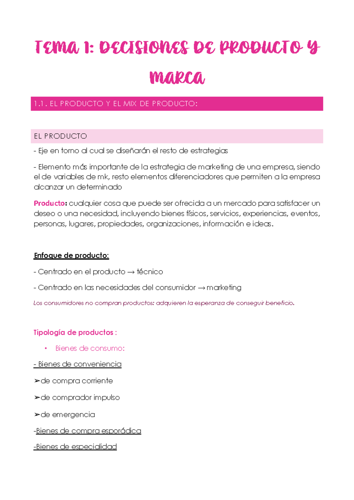 TEMA 1: DECISIONES DE PRODUCTO Y MARCA - Apuntes de Marketing - Studocu