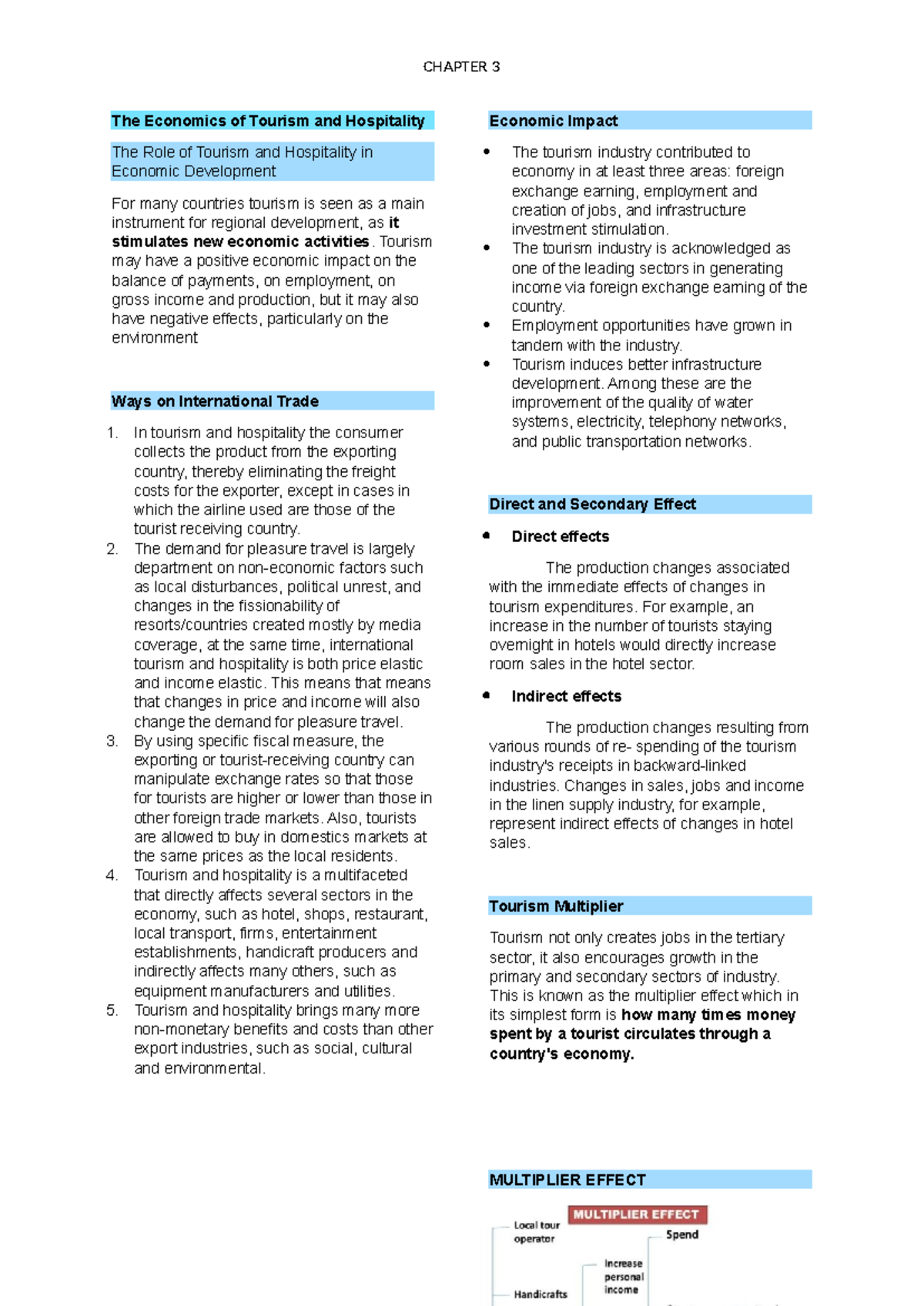 Chapter 3: Economics of Tourism & Hospitality (Impact & Trade) - Studocu