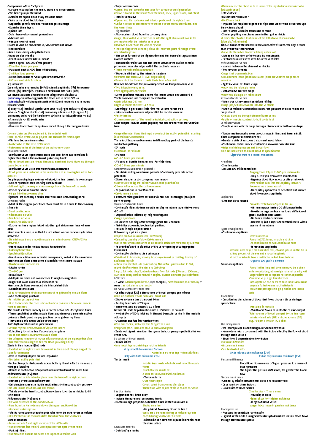 BIOM 101: Cardiovascular System Overview Cheat Sheet - Studocu