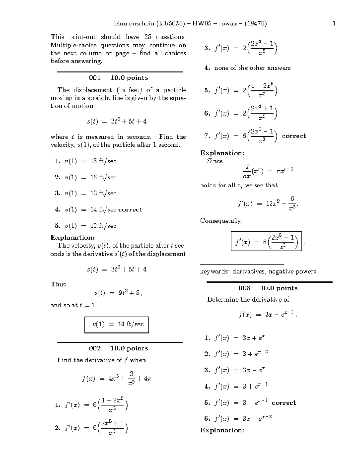 Calculus HW05 (KLB5636) - Derivatives & Limits Exercises - Studocu