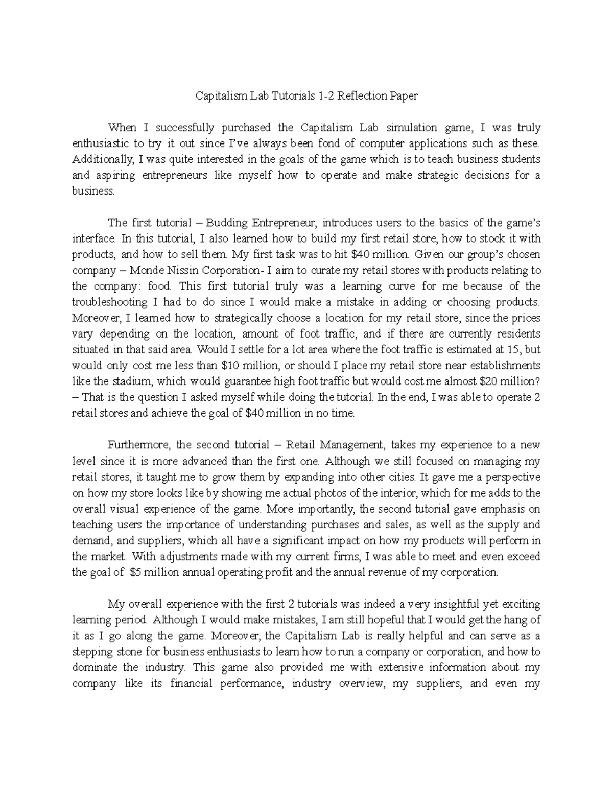CapLab Reflection: Tutorials 1 & 2 Insights & Learnings - Studocu