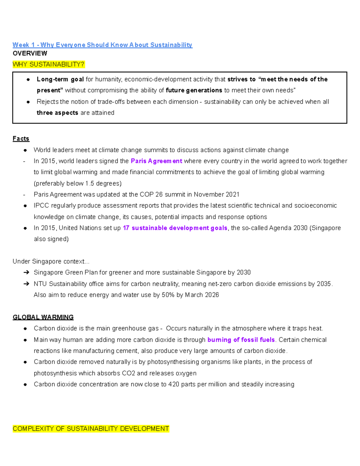 CC0006 Quiz Notes: Understanding Sustainability and Global Challenges ...