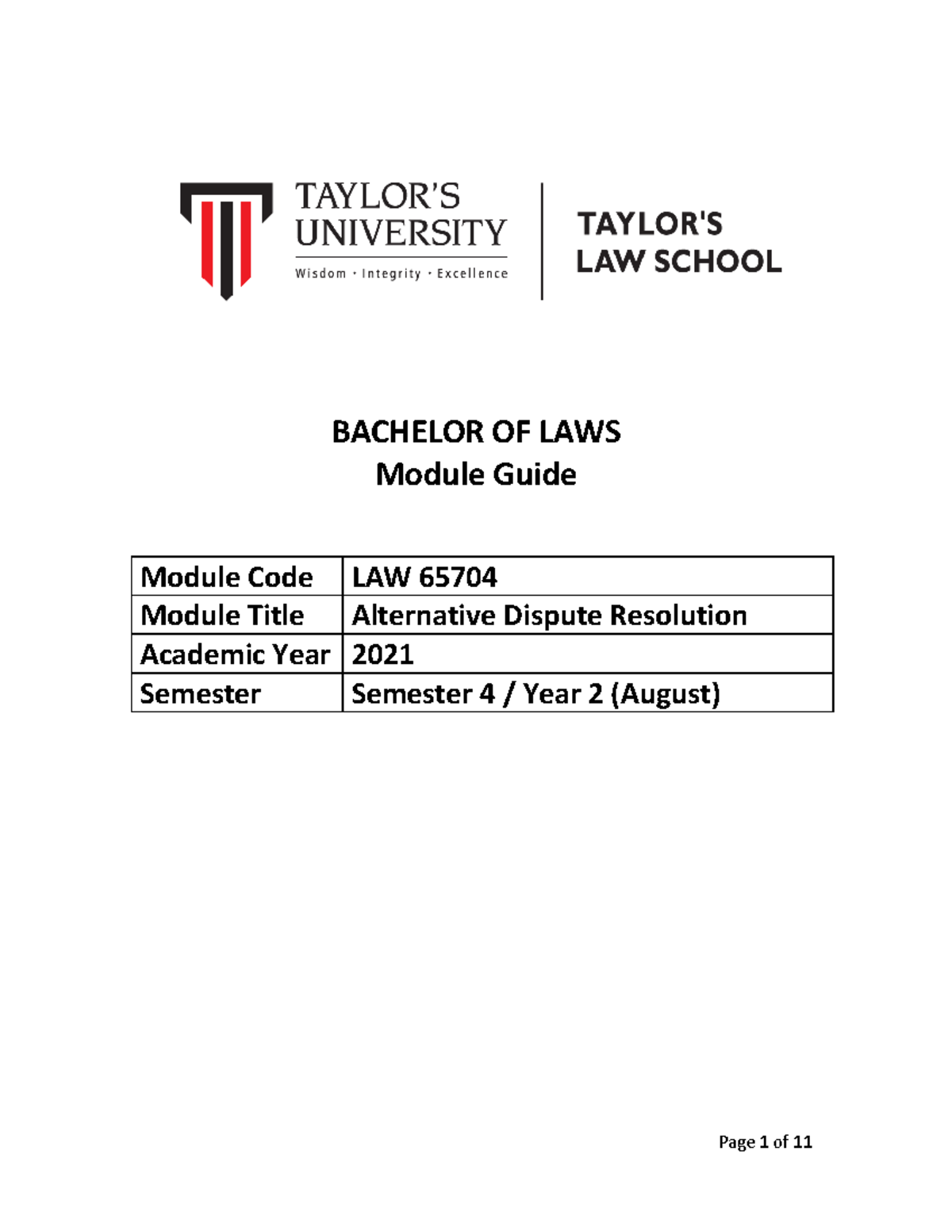 Module Guide: Alternative Dispute Resolution (LAW 65704) - Aug 2021 ...