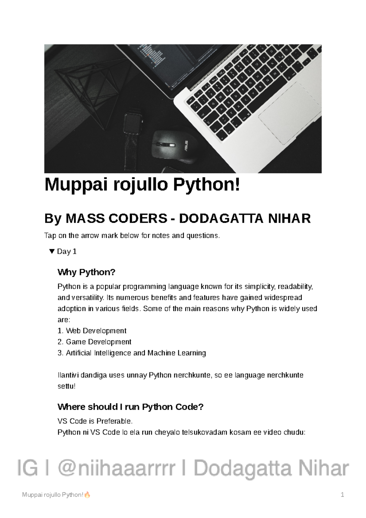 Muppai Rojullo Python: Learning Basics of Programming in Python - Studocu