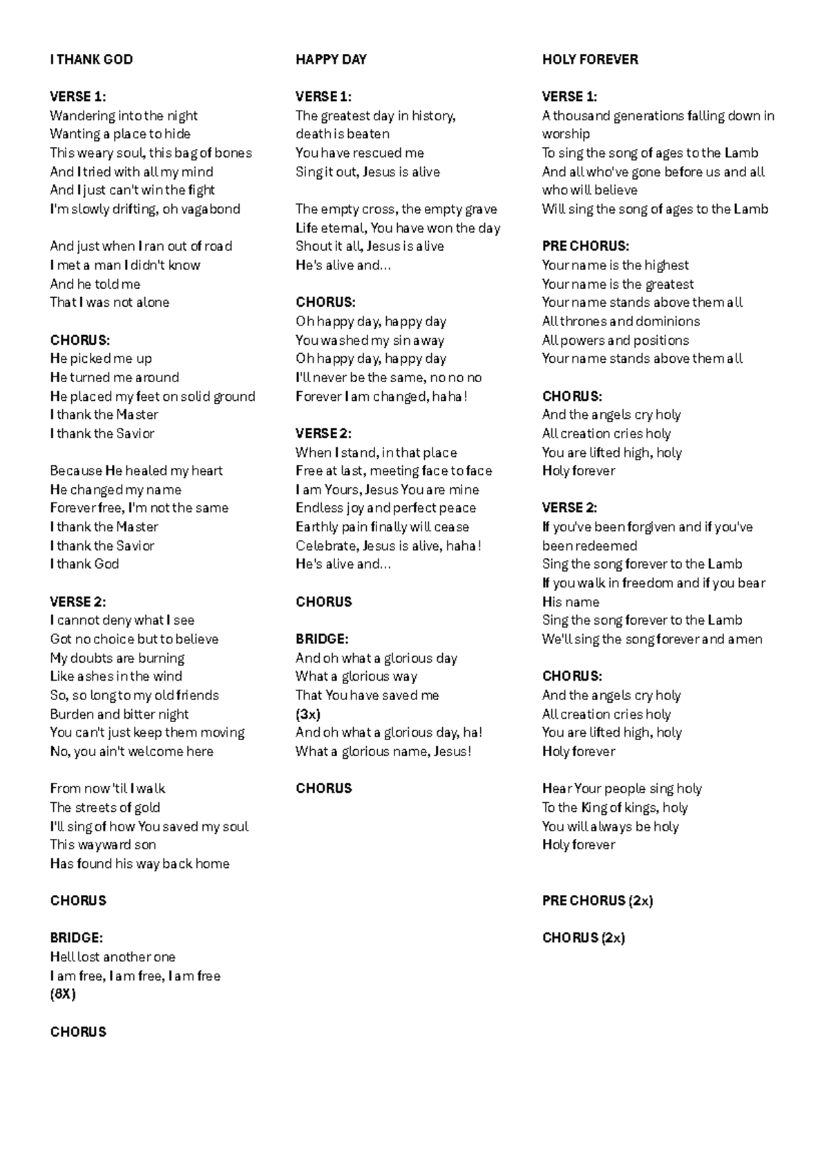 I Thank God: Happy Day & Holy Forever Lyrics Analysis - Studocu