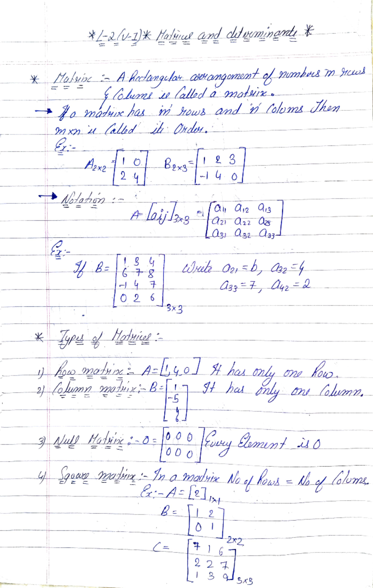 Matrices Complete Notes With Example And Imp Formulas