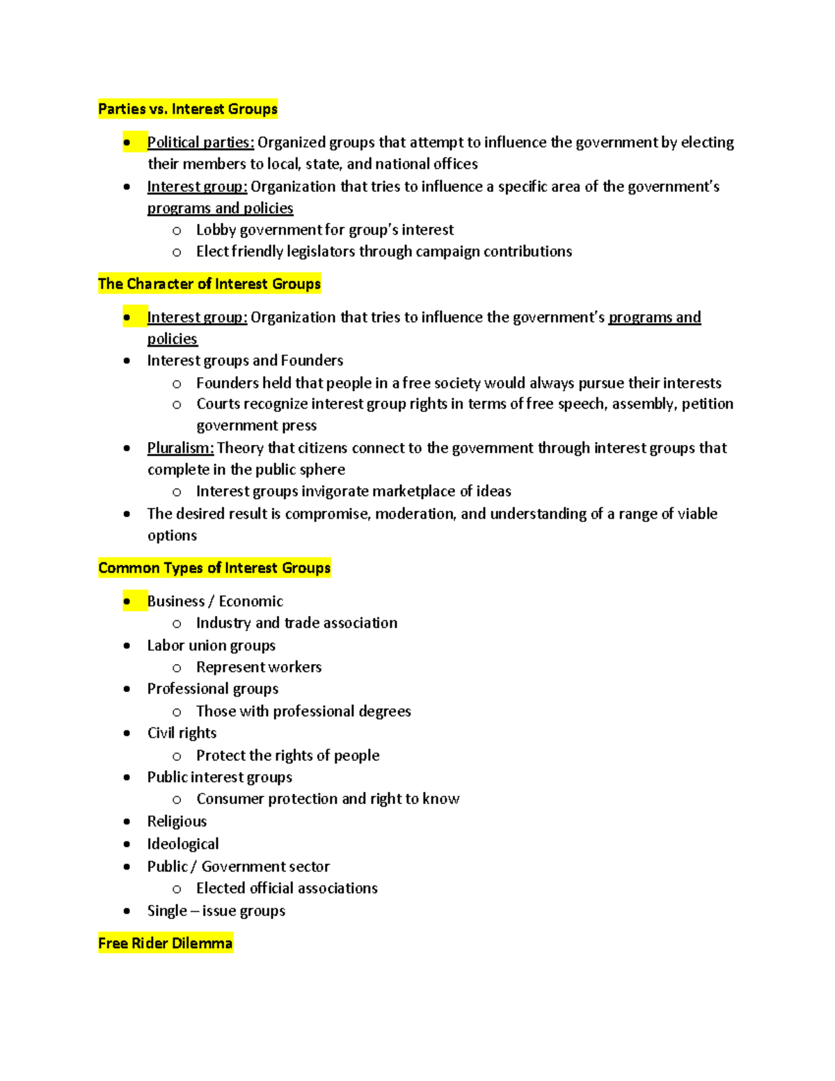 POL 101: Chapter 10 - Parties and Interest Groups Overview - Studocu