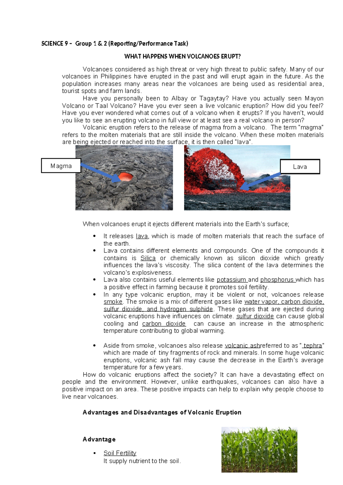 SCI 9 Group 1 Task: Understanding Volcanic Eruptions and Their Impact ...