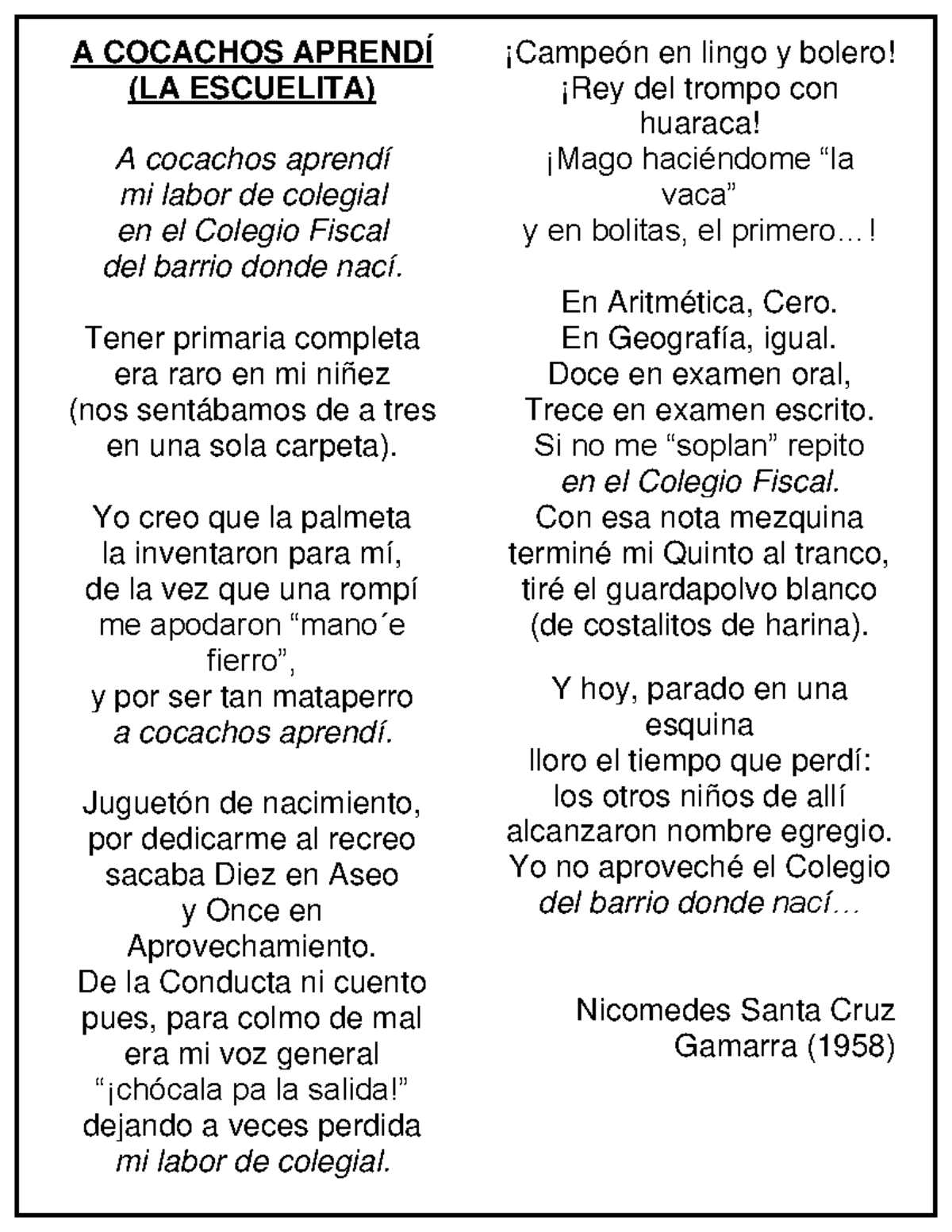 A Cocachos Aprendí: Reflexiones de un Colegial 2024 - Studocu