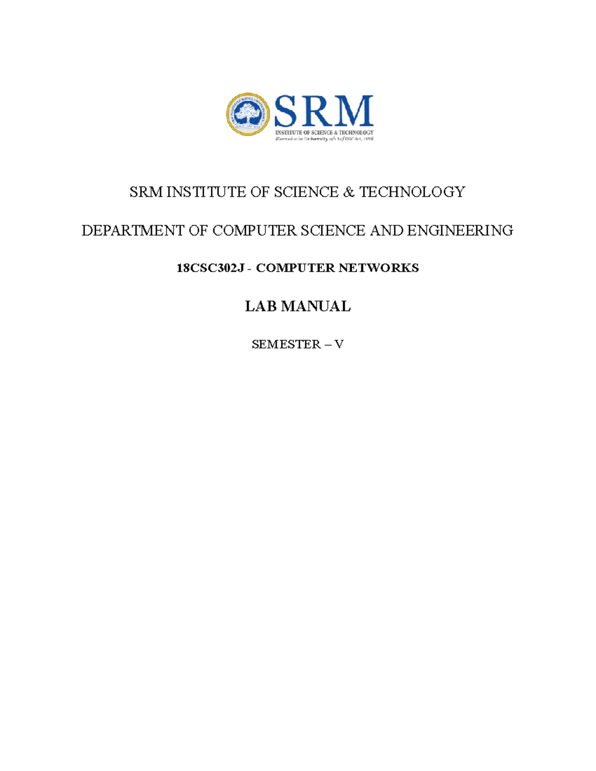 18CSC302J - Computer Networks Lab Manual for Semester V Experiments ...