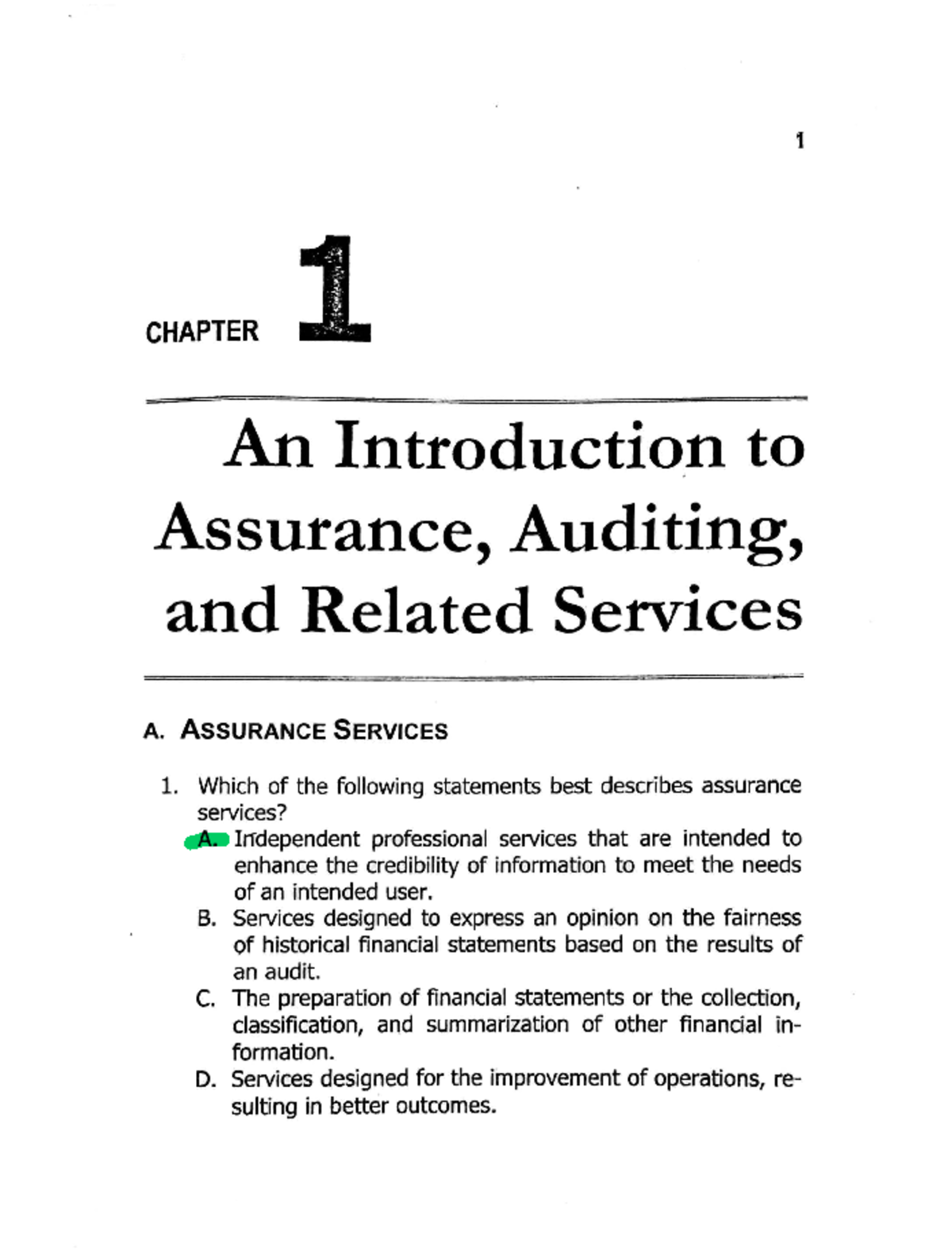 Roque-CH1 - Roque - 1 CHAPTER 1 An Introduction to Assurance, Auditing, and Related Services A ...