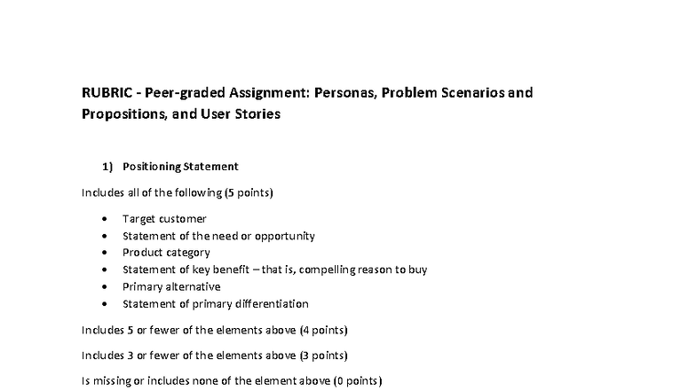 RUBRIC: Agile Meets Design Thinking - Personas & User Stories - Studocu