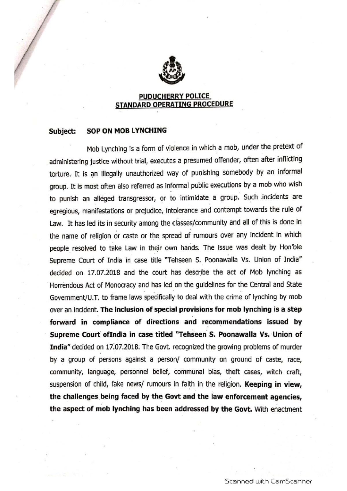 SOP on Mob Lynching: Guidelines and Procedures under BNS, 2023 - Studocu