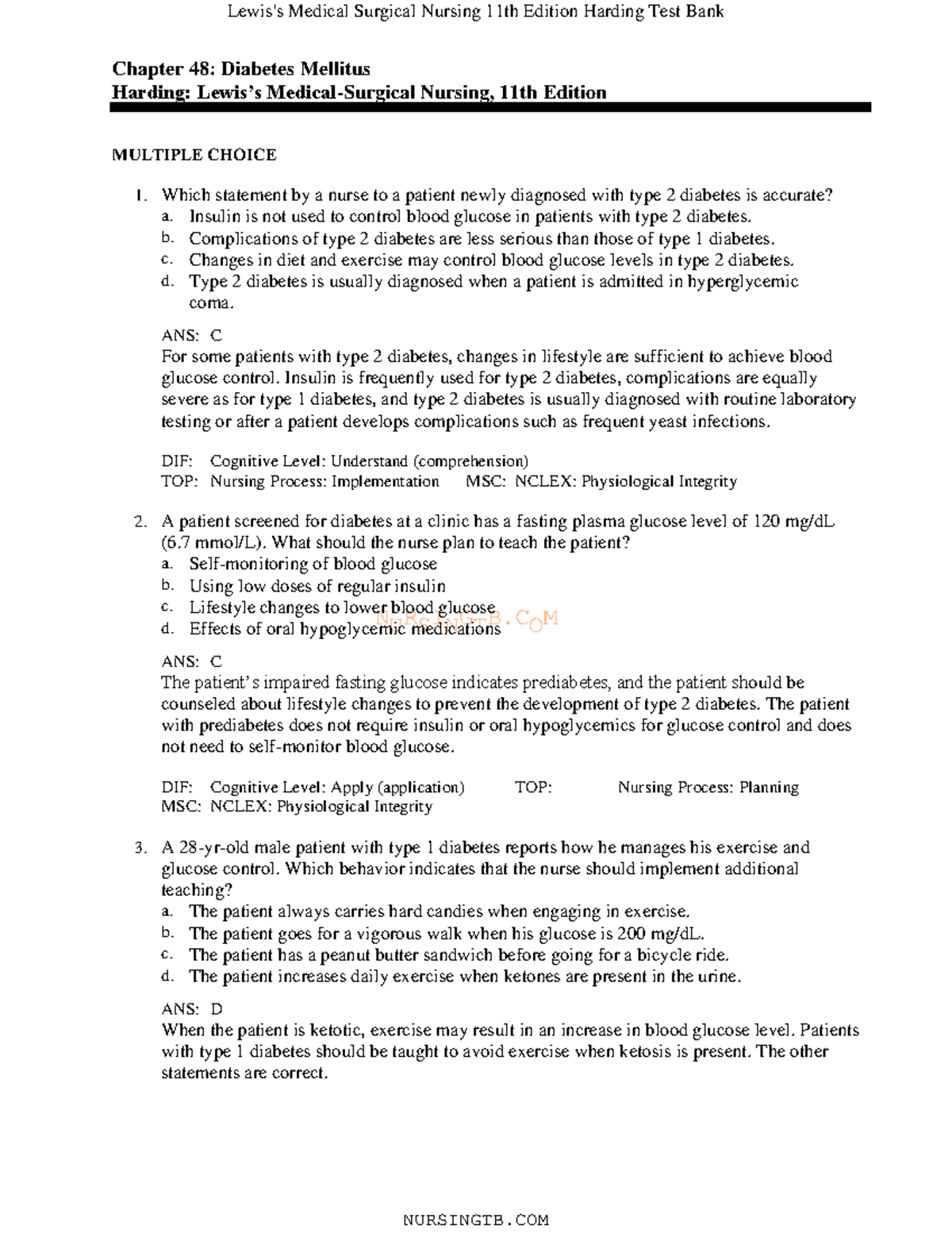 Diabetes Mellitus: NCLEX Review Questions - Chapter 48 Study Guide ...