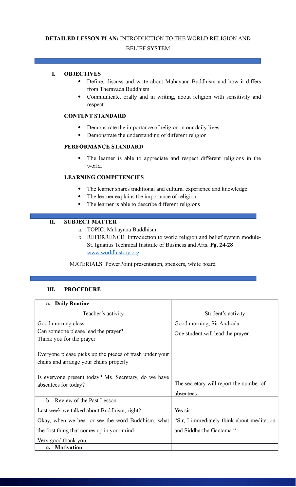 Mahayana Buddhism Detailed Lesson Plan 111: Exploring Concepts and ...