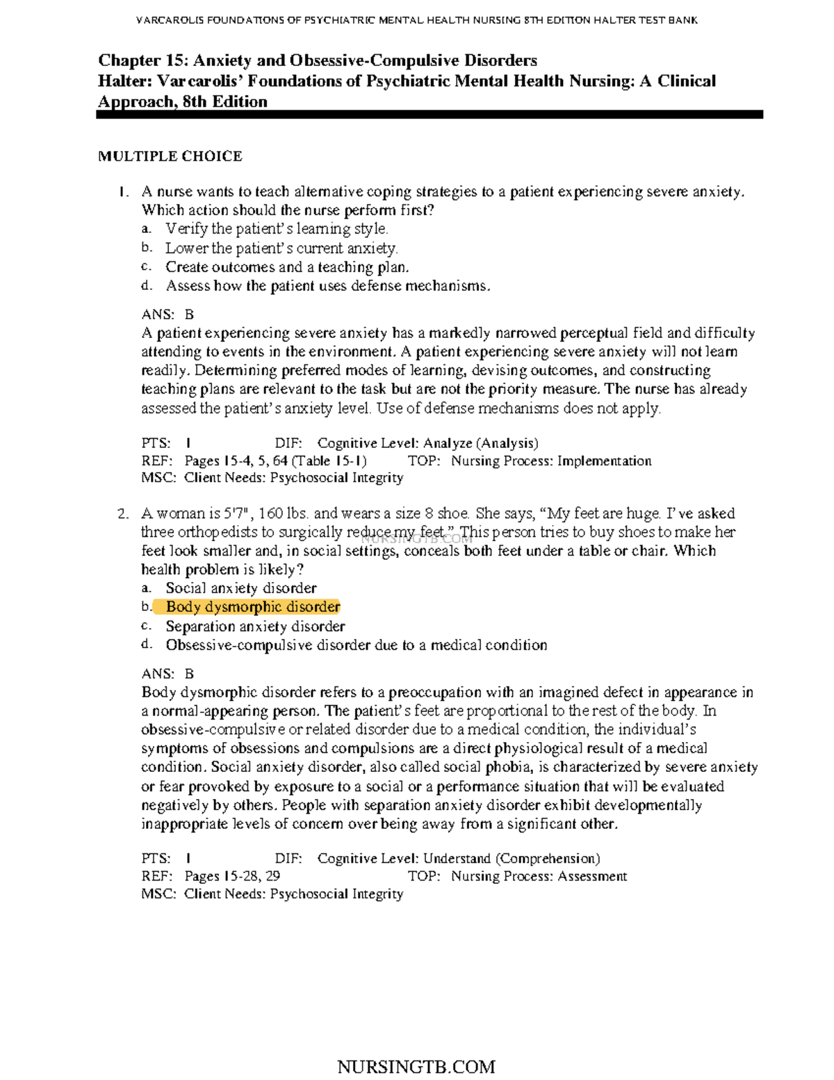 C15 - Final Exam Study Guide on Anxiety & OCD Disorders - Studocu
