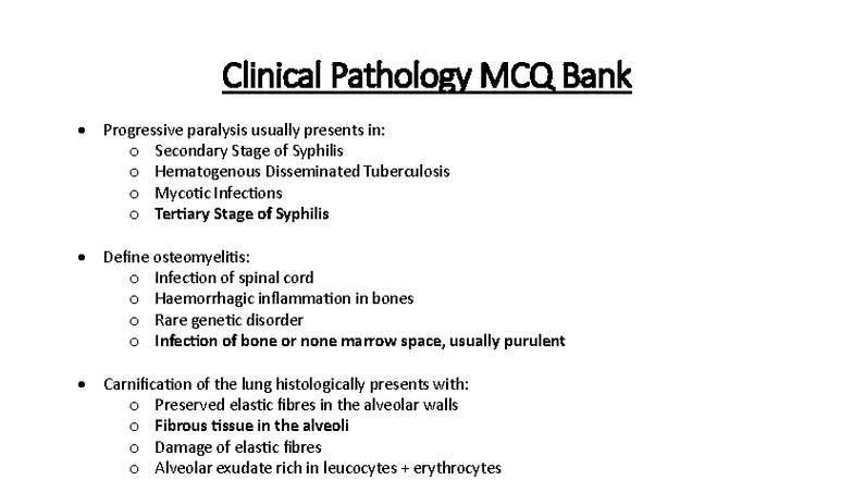 Clinical Pathology MCQ Bank: Key Concepts and Questions - Studocu