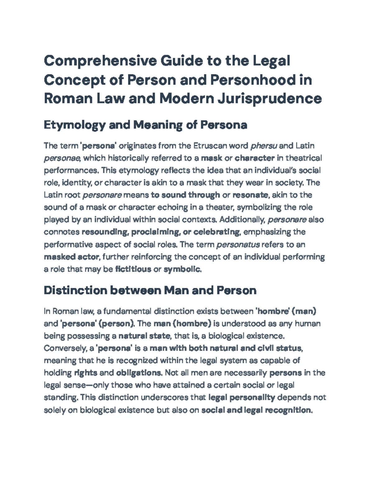 Comprehensive Guide to Personhood in Roman Law and Modern Legal ...