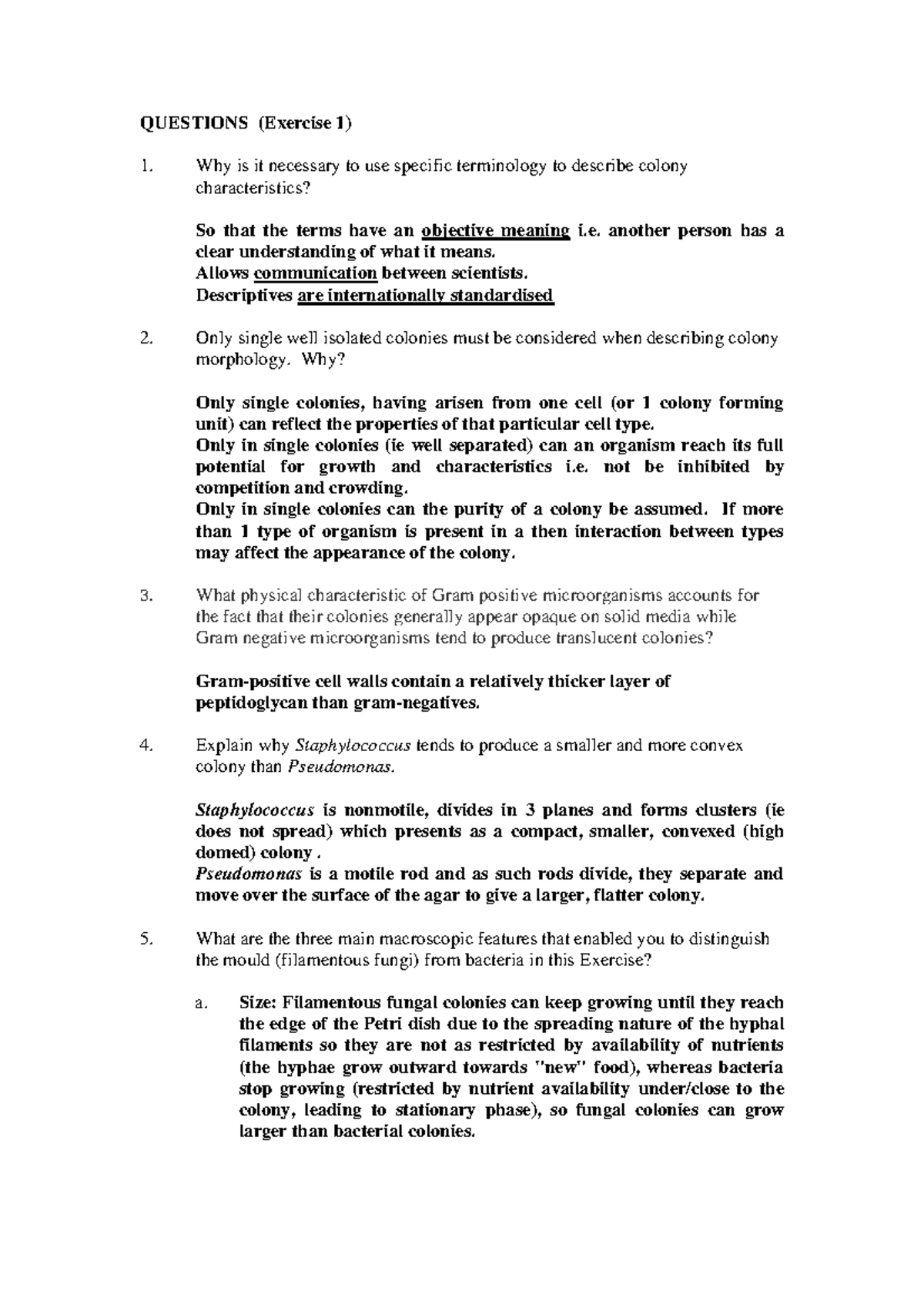 Exercise 1 Answers - 123 - QUESTIONS (Exercise 1) Why is it necessary ...