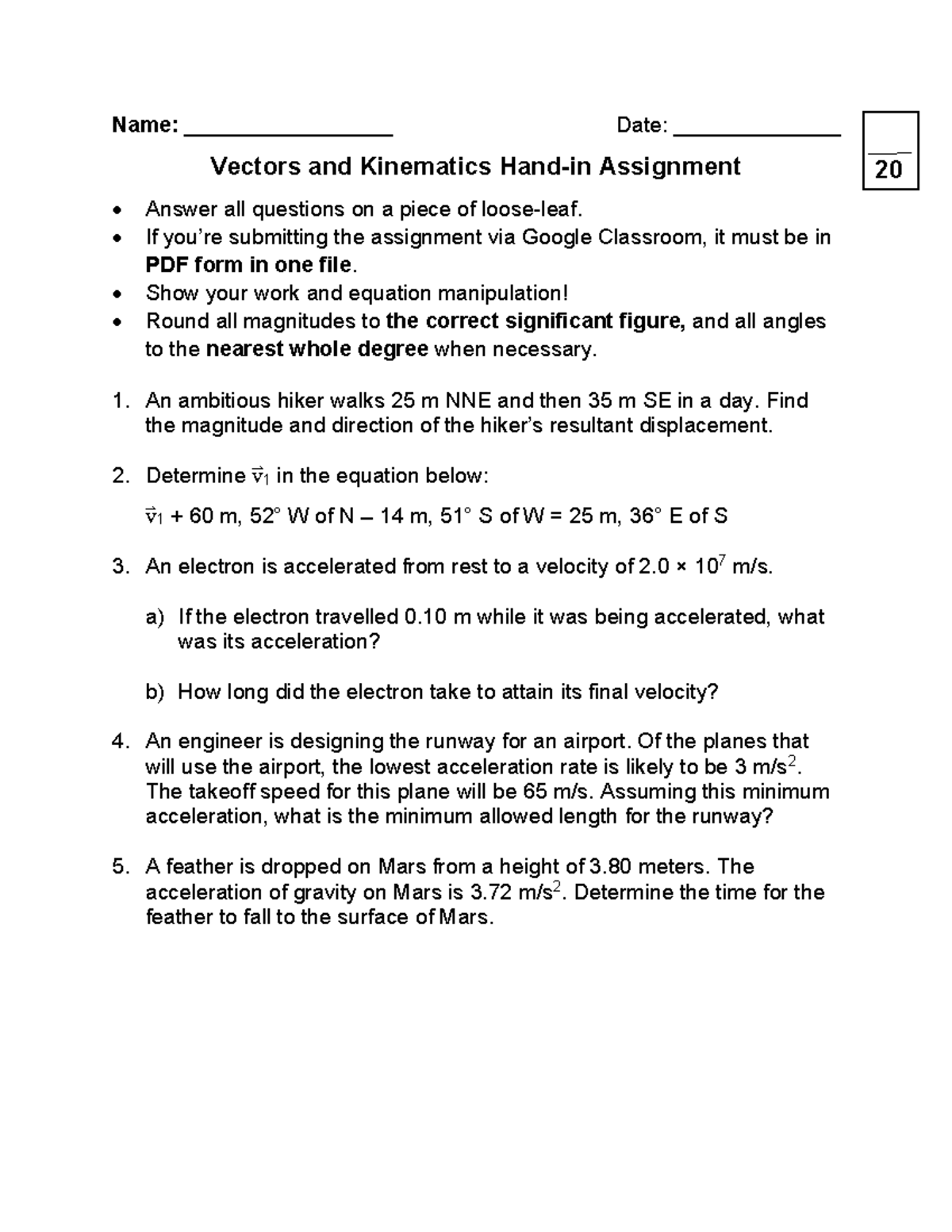 Vectors and Kinematics Assignment (Course Code: VKA101) - Studocu