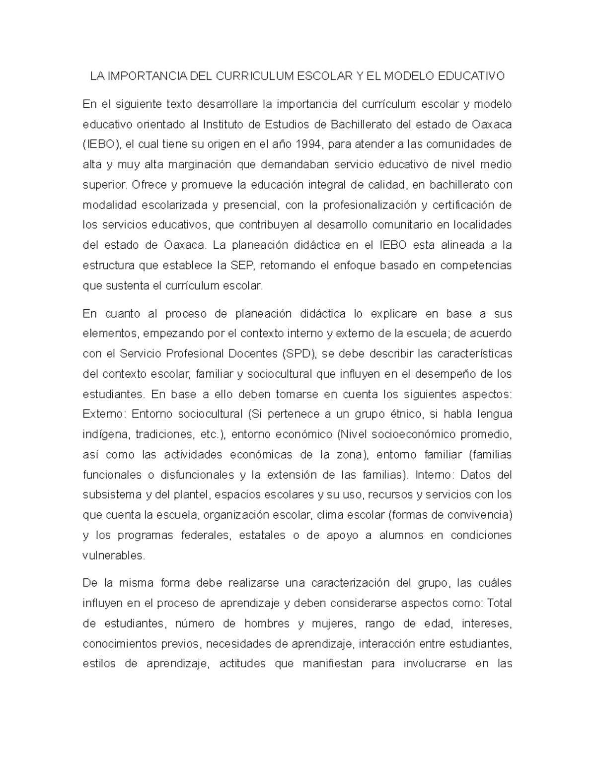 LA Importancia DEL Curriculum Escolar Y EL Modelo Educativo - LA ...