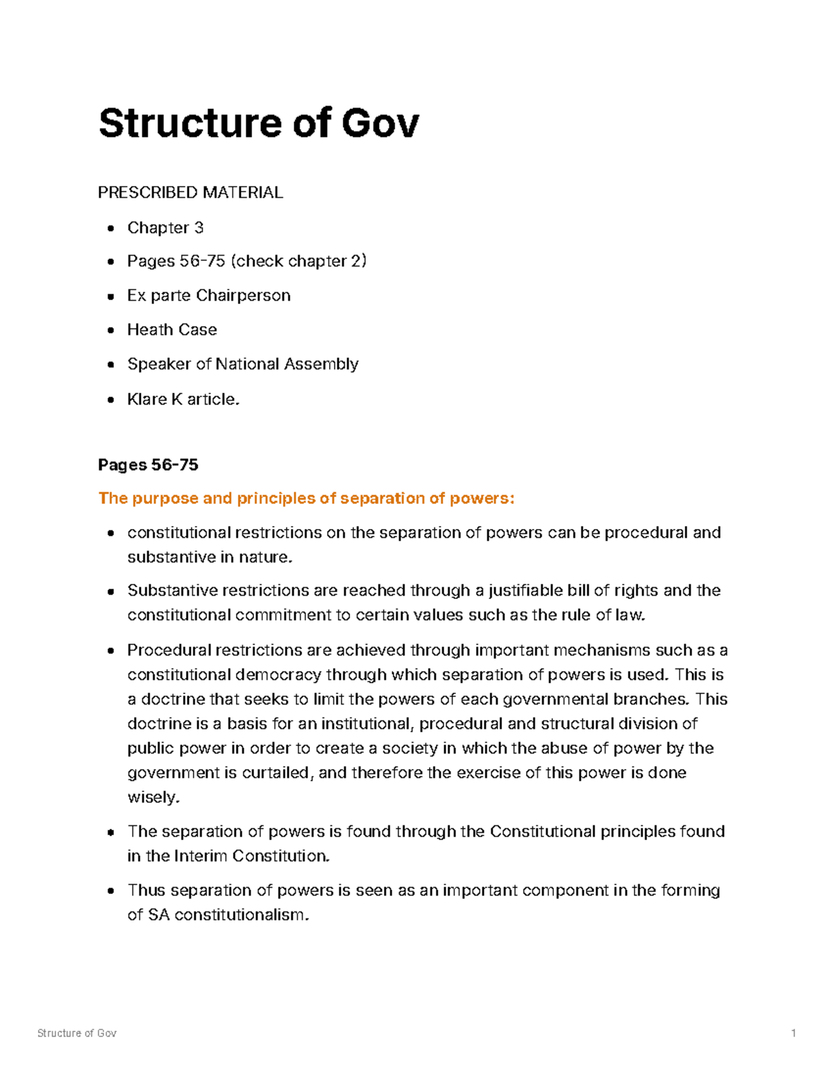 Structures of Government: Separation of Powers and Constitutional ...
